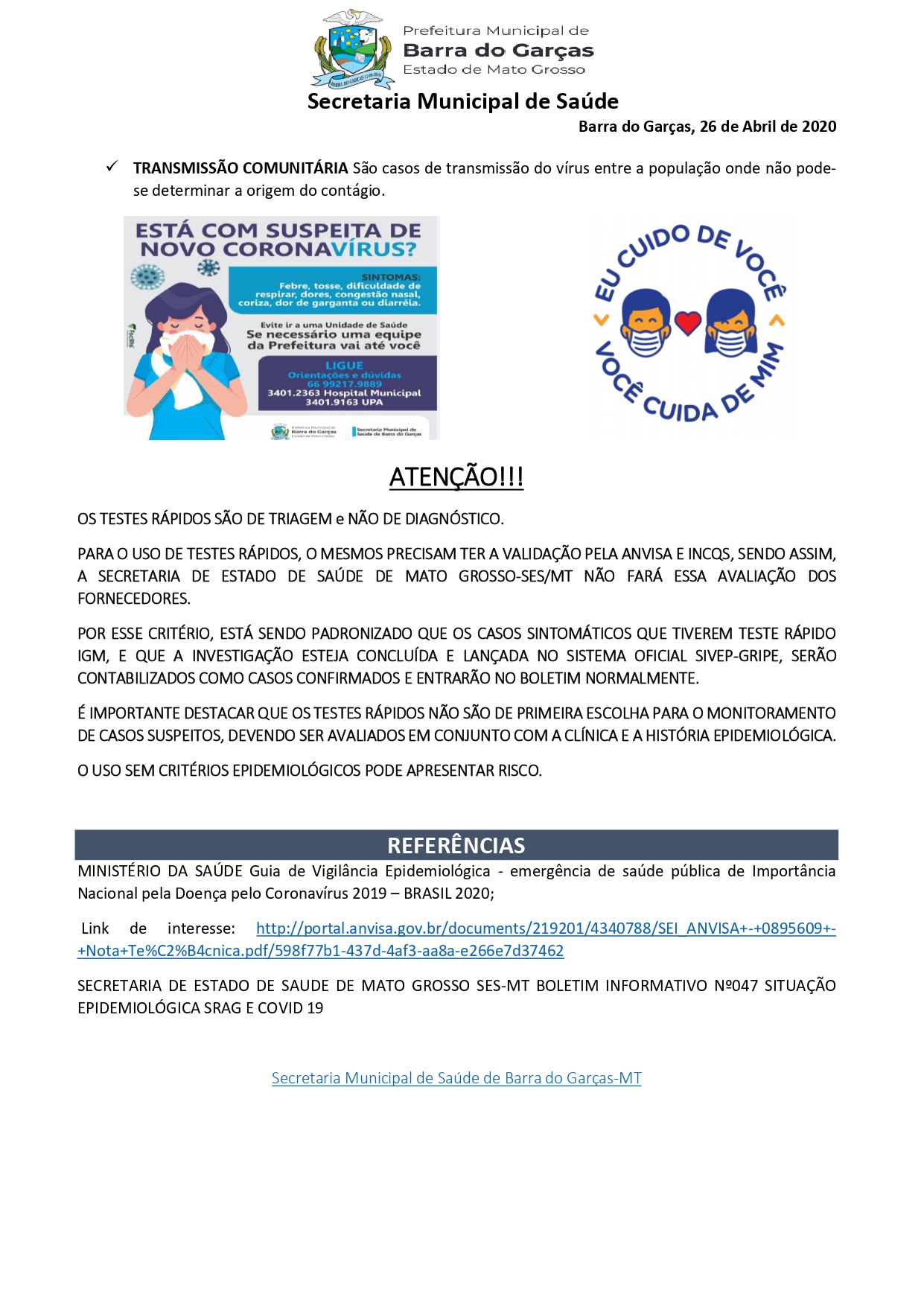 BOLETIM INFORMATIVO COVID-19 - Prefeitura Municipal de Capa do Site