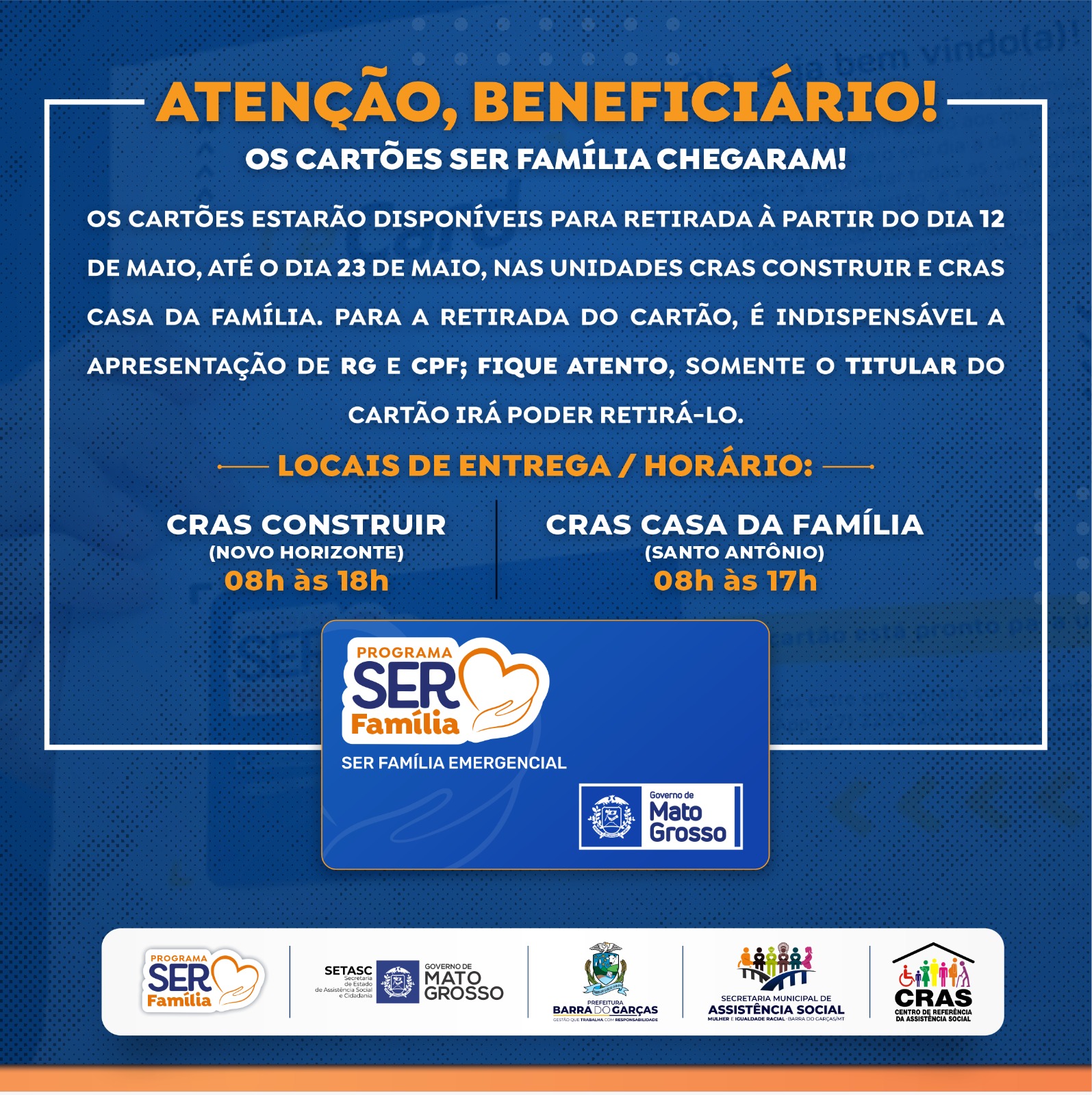 Programa Ser Família, cartões serão entregues a partir desta sexta ...